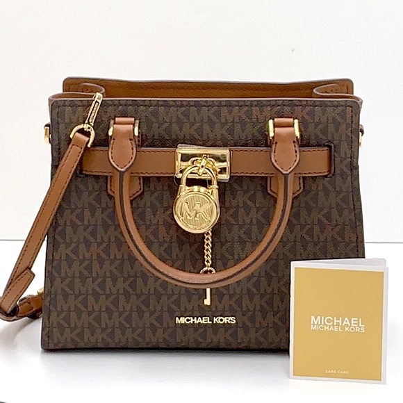 Michael Kors | Bags | Nwt Michael Kors Hamilton Small Satchel Crossbody Brownluggage Signature ...